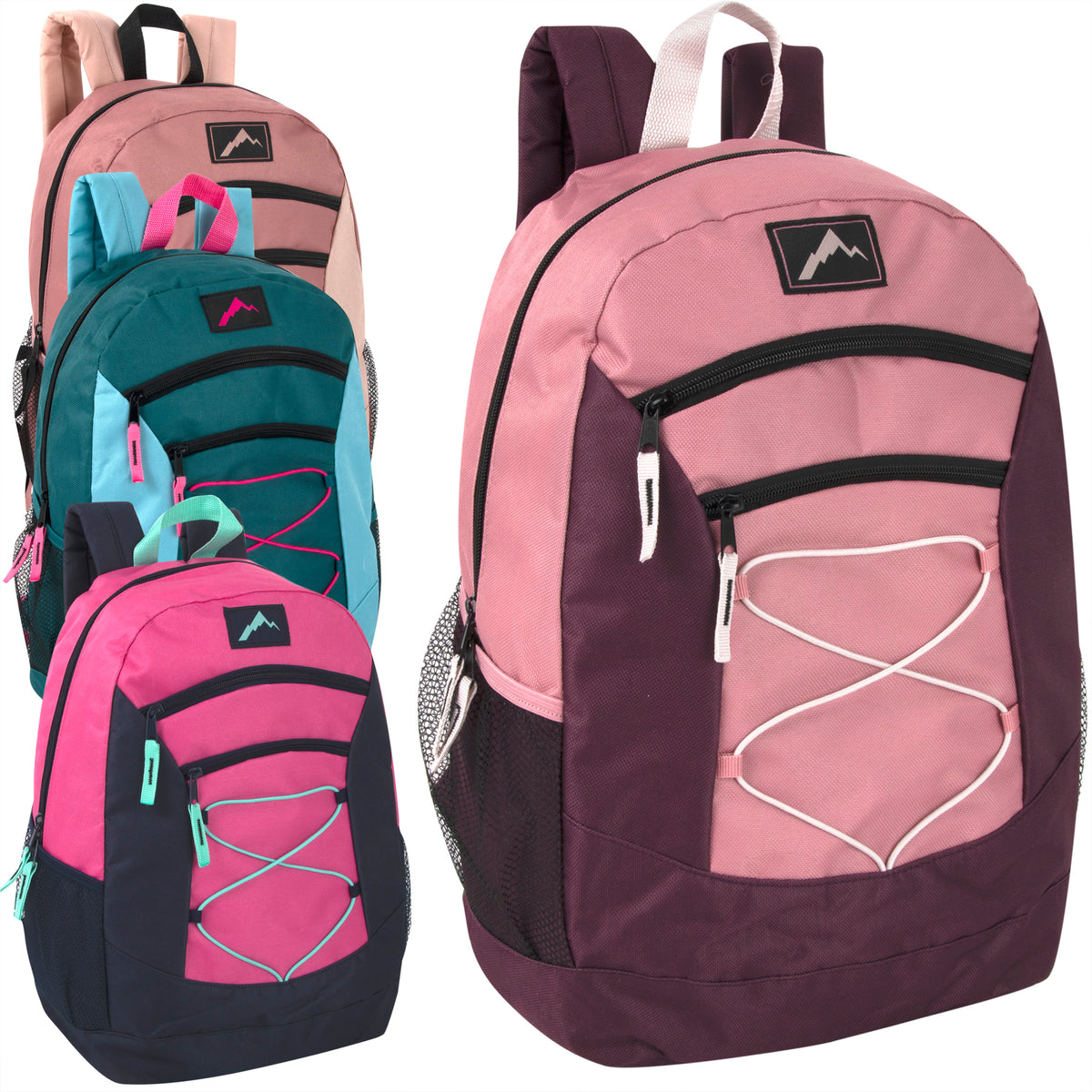 Wholesale 48cm Multi Pocket Bungee Backpack Rucksack - 4 Girls Colours ...